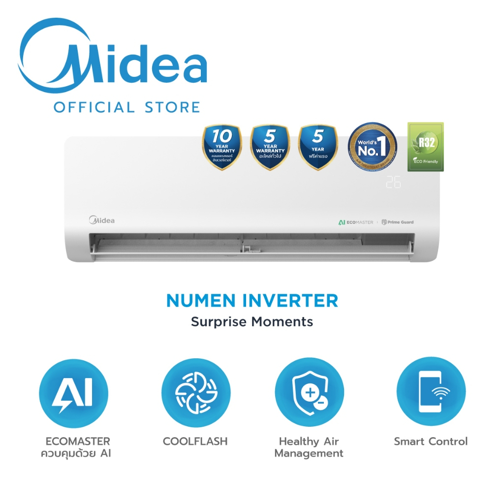 ⛄ Midea แอร์ติดผนังไมเดีย Numen รุ่น 18000 BTU (รวมติดตั้ง) *รับประกัน ...